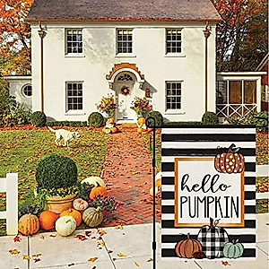 Fall Garden Flag Hello Pumpkin Sign 12 x 18 Inch Double Sided Autumn Farmhouse Seasonal Yard Outdoor Thanksgiving Decor DF082