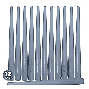 Hyoola Tall Taper Candles - 10 Inch Grey Blue Unscented Dripless Taper Candles - 8 Hour Burn Time - 12 Pack