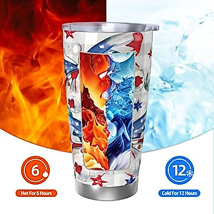 AYCZN Butterfly American 20 OZ Tumbler Stainless Steel Travel Coffee Mug, Usa Flag Star Insulated Water Bottle with Lid and Straws Leakproof Thermal Cup
