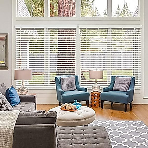 CALYX INTERIORS 2" Slat Faux Wood Blind with Royal Valance, Cordless, 22.5"W x 36"H, Snow White