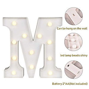 ODISTAR LED Light Up Marquee Letters, Battery Powered Sign Letter 26 Alphabet with Lights for Wedding Engagement Birthday Party Table Decoration bar Christmas Night Home,9’’, White (M)