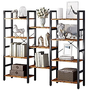 oneinmil Triple Wide 4-Shelf Corner Bookcase Industrial Vintage Wood Style Large Open Bookshelves for Home&Office, Rustic Brown (Rustic Brown, 4 Tier)