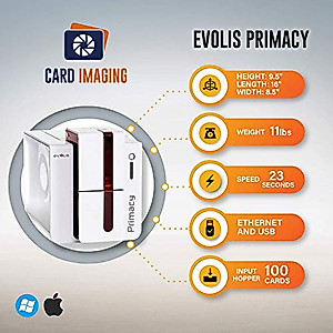 Evolis Primacy Dual Sided ID Card Printer & Supplies Bundle Badge Machine (PM1H0000RD)
