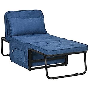 HOMCOM Ottoman Sofa Bed, 4 in 1 Multi-Function Button Tufted Folding Sleeper Chair Bed with Adjustable Backrest, Pillow, Side Pocket for Home Office, Bedroom, Living Room, Blue