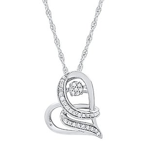 MAX + STONE 1/6 Carat Natural Diamond Love Wrapped Dancing Diamond Heart Pendant Necklace for Women | 18” Sterling Silver Diamond Necklace for Women | Real Diamond Heart Necklace for Women