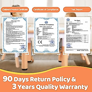 FUNLIO Kids Table and 2 Chairs Set, Height Adjustable Toddler Table and Chair Set for Ages 3-8, Easy to Wipe Arts & Crafts Table, for Classrooms/Daycares/Homes, CPC & CE Approved (3pcs Set) - Natural