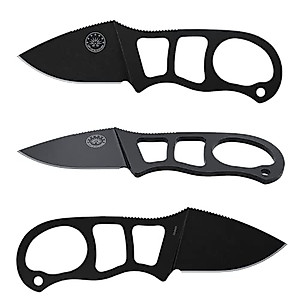 Off-Grid Knives - Compact EDC Fixed Blade Knife with Cryo D2 Steel, Paracord Rope, Neck Knife, Belt Clip, Scout & Vertical Carry, Kydex Sheath (Blackout)