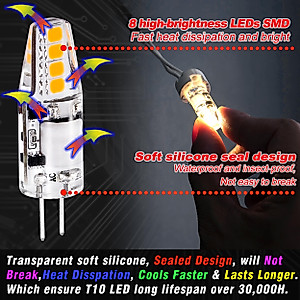 G4 LED Bulb 2W 2700K Warm White AC/DC 12V 10W-20W T3 JC Type Bi-Pin G4 Base Halogen Bulb for Outdoor Landscape Path Lighting Under Cabinet Puck Lights Chandelier RV Camper Boats,No-Flicker,10 Pack