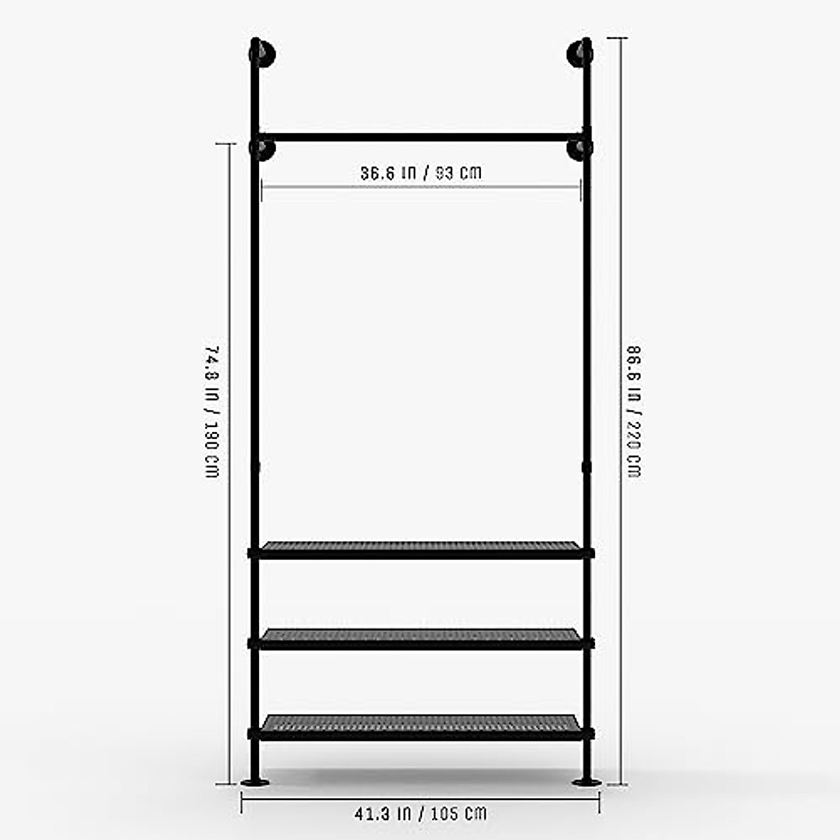 pamo industrial pipe clothing rack - ALVA - clothes rack for wardrobe, bedroom and as walk-in closet system. Sturdy clothing racks for hanging clothes I wall mounted heavy duty clothes rack