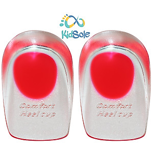 2 Pack - KidSole Shock Absorbing Lightweight Gel Heel Cups for Kid's with Sensitive Heels, Heel Spurs, Plantar Fasciitis, or Ankle Pain (Pink) (Red) (Pink Kids Size 2-6) (Pink Kids Size 2-6)