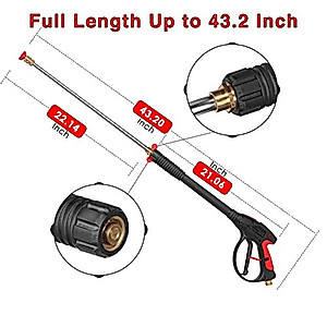 PROWESSPRO Pressure Washer Gun with Pressure Washer Wand Extension Replacement and 5 Nozzle Spray Tips, Power Washer Gun with M22 14mm and M22 15mm Fitting, 40 Inch Adjustable Length (21 Inch)