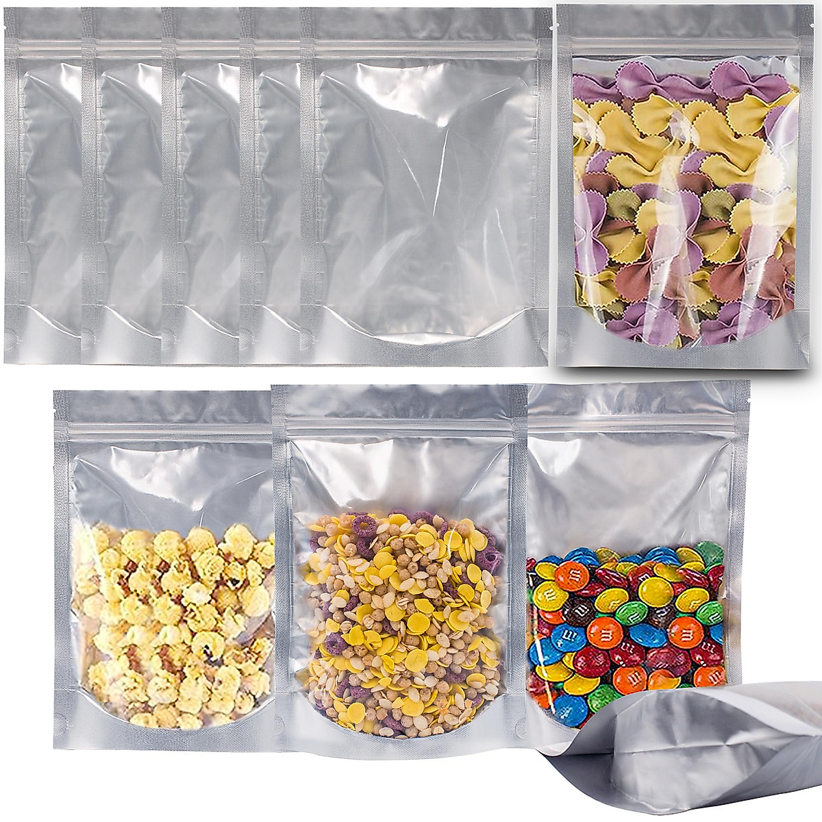 Wisesorb 1 Quart 90 Packs Mylar Bags For Food Storage, 7"x 10" Mylar Bags With Window, Freeze Dried Candy Bags, Reusable Storage Bags For Food, Mylar Food Storage Bags for Long Term Food Storage