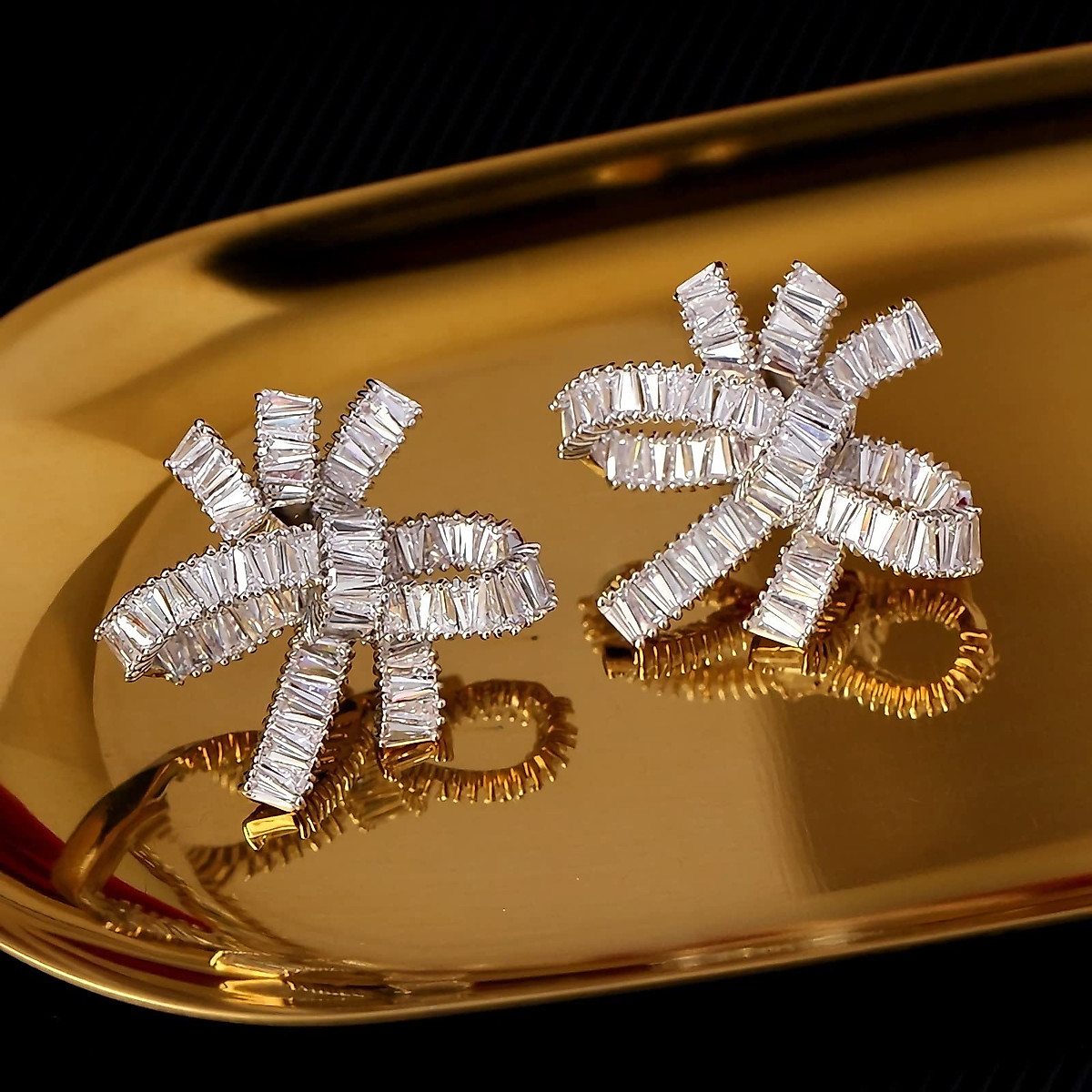 Rhinestone Bow Stud Earrings for Women, Bowknot Shape Earrings Cubic Zirconia Rhinestone Earrings