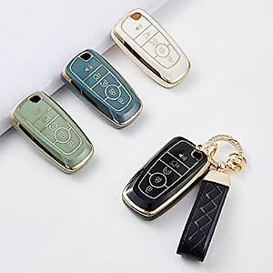 AKIYHIEI for Ford Key Fob Cover with Keychain, Key Shell Case for Ford Edge Escape Expedition Explorer Fusion Mustang Ranger F-150 F-250 Smart 3 4 5 Buttons (Black)