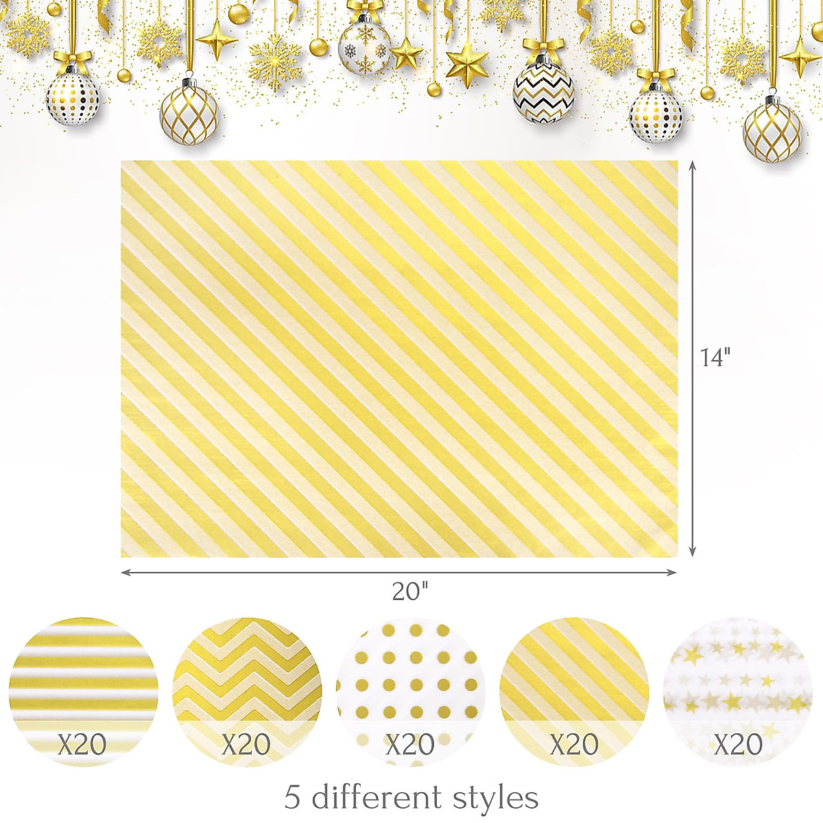 Koogel 100 Sheets Gold White Metallic Tissue Paper, 20 x 14 Inch Tissue Paper for Gift Bags Gift Wrapping Tissue Paper for DIY Crafts Graduation Birthday Christmas