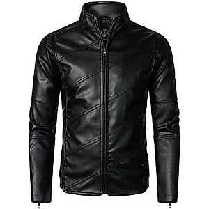 HOOD CREW Mens Faux Leather Jacket Lightweight Fashion Motorcycle Leather Jackets Coat Black 3XL