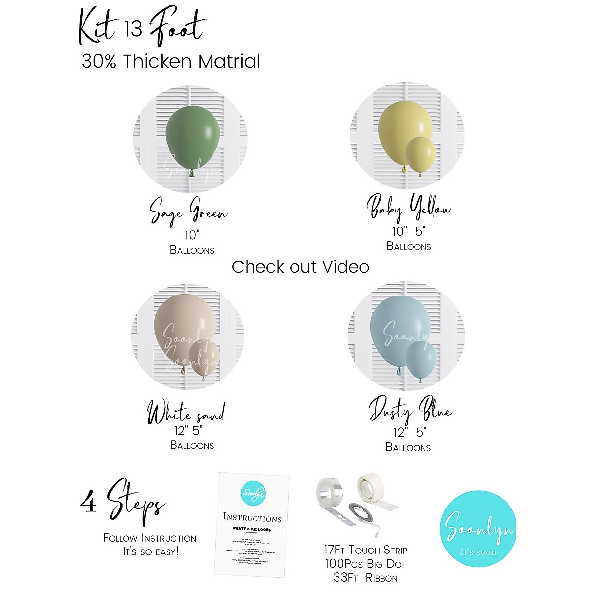 Soonlyn The Baby Shower Decorations, 13Ft Sage Green Balloon Arch Kit 12In Yellow Dusty Blue White Sand Balloons for Birthday Party Decorations