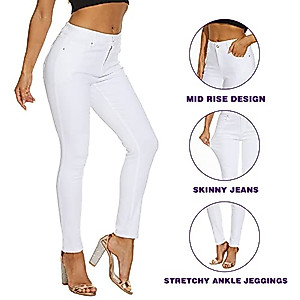 LOUEERA Jeggings for Women Mid Waist, Pull on Skinny Jeans Stretchy, Soft Slim Fit Denim with Pockets Pants,Boyfriend Petite