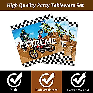 gisgfim 96 Pcs Dirt Bike Party Plates and Napkins Party Supplies Motorcycle Theme Party Tableware Set Motocross Dirt Bike Party Decorations Favors for Boys' Birthday Baby Shower Serves 24