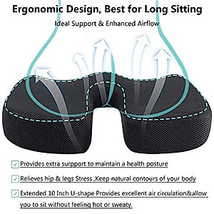 Upgraded Seat Cushion Pillow for Tailbone Pain Relief -Longer U-Cutout,Memory Foam Coccyx Seat Cushion for Office Chair,Car Seat Cushion,Computer Desk Sciatica & Back Pain Relief Pad