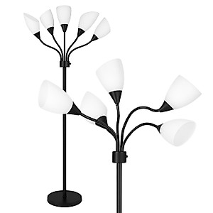 LIGHTACCENTS Modern Multi Head Floor Lamp - Medusa 5 Light Standing Lamp Tall Bedroom Lamp with 5 Positionable Bright Acrylic White Shades with 3-Light Mode Switch(Silver)