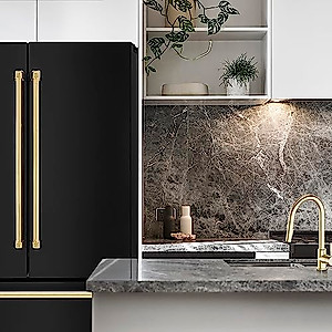 Z Line Kitchen and Bath ZLINE 36" Autograph Edition 22.5 cu. ft Freestanding French Door Refrigerator with Ice Maker in Fingerprint Resistant Black Stainless Steel with Gold Accents (RFMZ-36-BS-G)