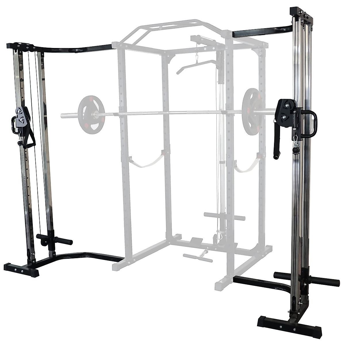 Fitvids Multi-Function Adjustable Power Cage with J-Hooks, Safety Straps and Optional LAT Pulldown Attachment and Cable Crossover, Cable Crossover Only Black