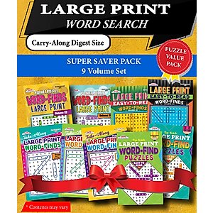 KAPPA Super Saver LARGE PRINT Word Search Puzzle Pack-Set of 9 Carry-Along Digest Size Books