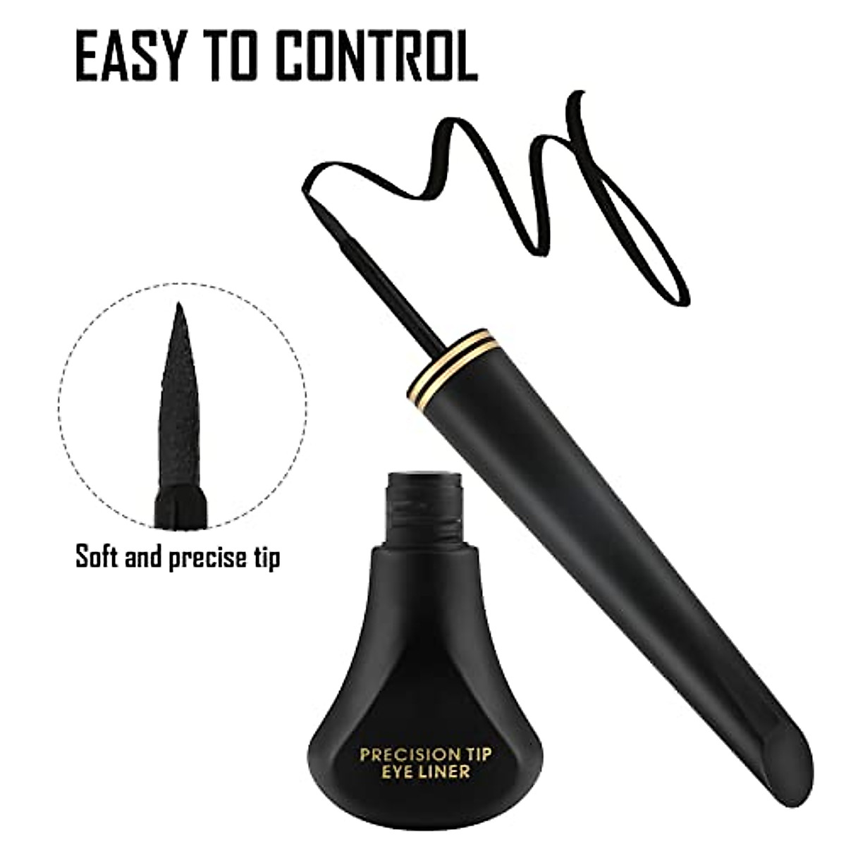 Boobeen Black Eyeliner Liquid, Waterproof Eyeliner Pen With Precision Brush Tip, Create Long Lasting eyeliner Makeup, Goes on Smoothly