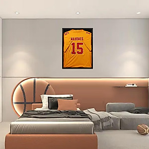 Tieeqe Jersey Frame Display Case - Lockable Shadow Box with 2 Wall Hangers and 98% UV Resistant Acrylic - Black Wood