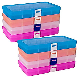 Qualsen 8 Pack Bead Organizer Plastic Compartment Box with Adjustable Dividers Craft Tackle Organizer Storage Containers Box 15 Grid (4 Colors)
