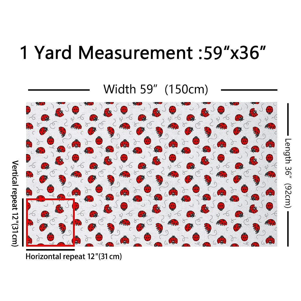 Cartoon Ladybugs Fabric by The Yard Red Black Wild Animal Decor Fabric for Kids Boys Girls Nature Creature Rustic Style Fabric for DIY Outdoor Indoor Furnishing Hobby 1 Yard
