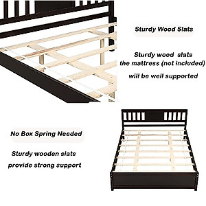 Queen Size Wooden Platform Bed Frame with Headboard, Platform Bed Frame with Sturdy Wood Slats Support, No Box Spring Needed, Easy Assemble for Bedroom Small Living Space Boys Girls (Espresso)