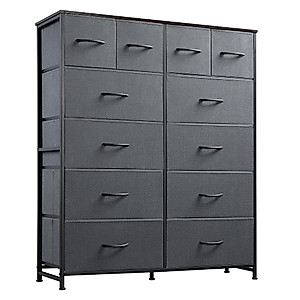 WLIVE Tall Dresser for Bedroom with 12 Drawers, Dressers & Chests of Drawers, Fabric Dresser for Bedroom, Closet, Fabric Storage Dresser with Storage Drawers, Steel Frame, Wood Top, Dark Grey