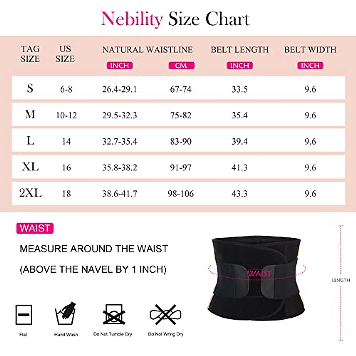 Nebility Women Waist Trainer Belt Tummy Control Waist Cincher Trimmer Sauna Sweat Workout Girdle Waist Slimmer Belly Band (S, Black-white)