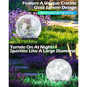 Garden Solar Ball Lights Outdoor Waterproof, 50 LED Cracked Glass Globe Solar Power Ground Lights for Path Yard Patio Lawn, Outdoor Decoration Landscape White (2 Pack 4.7'')