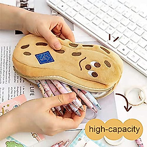 Cute Pencil Case with Zipper Peanut Shape Pencil Case Holder Plush Pencil Organizer Pen Pouch Stationary Bag for School Portable Cosmetic Bag Novelty Pencil Case 8.5x3.9in