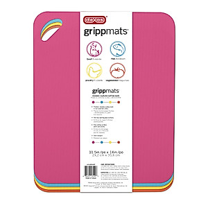 Dexas Heavy Duty Cutting Board Grippmat, Flexible Cutting Boards for Kitchen, Set of 4, Non Slip Plastic Board Cutting Mat 11.5 by 14 inches, Bright Blue, Yellow, Orange and Pink Set Kitchen Gadgets