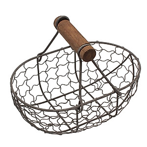 DOITOOL Wire Egg Basket with Wood Handle Country Vintage Style Egg Gathering Basket Wire Fruit Storage Basket Vegetables Container for Carrying and Collecting Chicken Eggs
