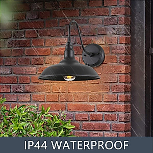 GOALPLUS Black Outdoor Barn Light with Wall Mount 2 Pack Exterior Gooseneck Lights with 10" Dome, Farmhouse Style Outside Wall Sconce for House, Porch, Patio