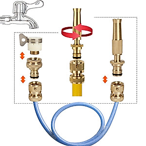 RecDec 2 Pack High Pressure Hose Nozzle Brass Adjustable Twist Spray Sprinkler Heavy Duty Quick Connect Jet Sweeper Spout for Water Gun Tap Spigot Garden Hose Connector Fittings Pipe