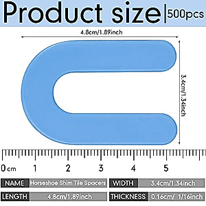 Horseshoe Shim Tile Spacers 1/16 Inch Tile Spacers U Shape Plastic Shims for Leveling, Blue (500)