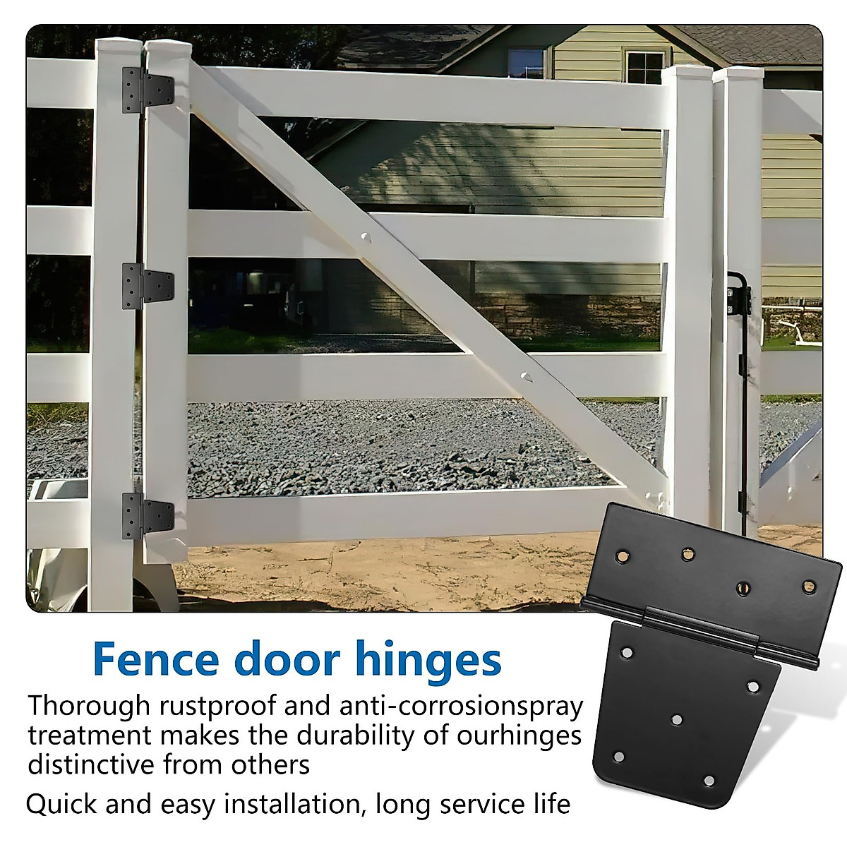 Heavy Duty Gate Hinges for Wooden Fences, 6 Pcs Fence Hinges, Black Shed Hinges, Iron Metal Barn Door Gates Hinges for Wood Shed Barn Door Wood Fence Gate Swing Door Hinges, with 54 Screws