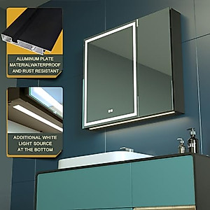 KWW 30 x 28 Inch Double Doors LED Lighted Bathroom Medicine Cabinet, Defogger, Dimmable, 3 Color Light Makeup Mirror, Outlets & USBs, Easy to Install, Wall Mounted Mirror Cabinet