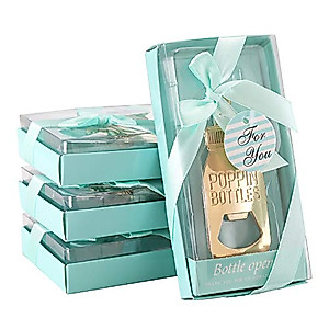 Yuokwer 16 pcs Baby Shower Return Gifts for Guest Supplies Poppin Baby Bottle Shaped Bottle Opener Favor(Blue 16pcs)