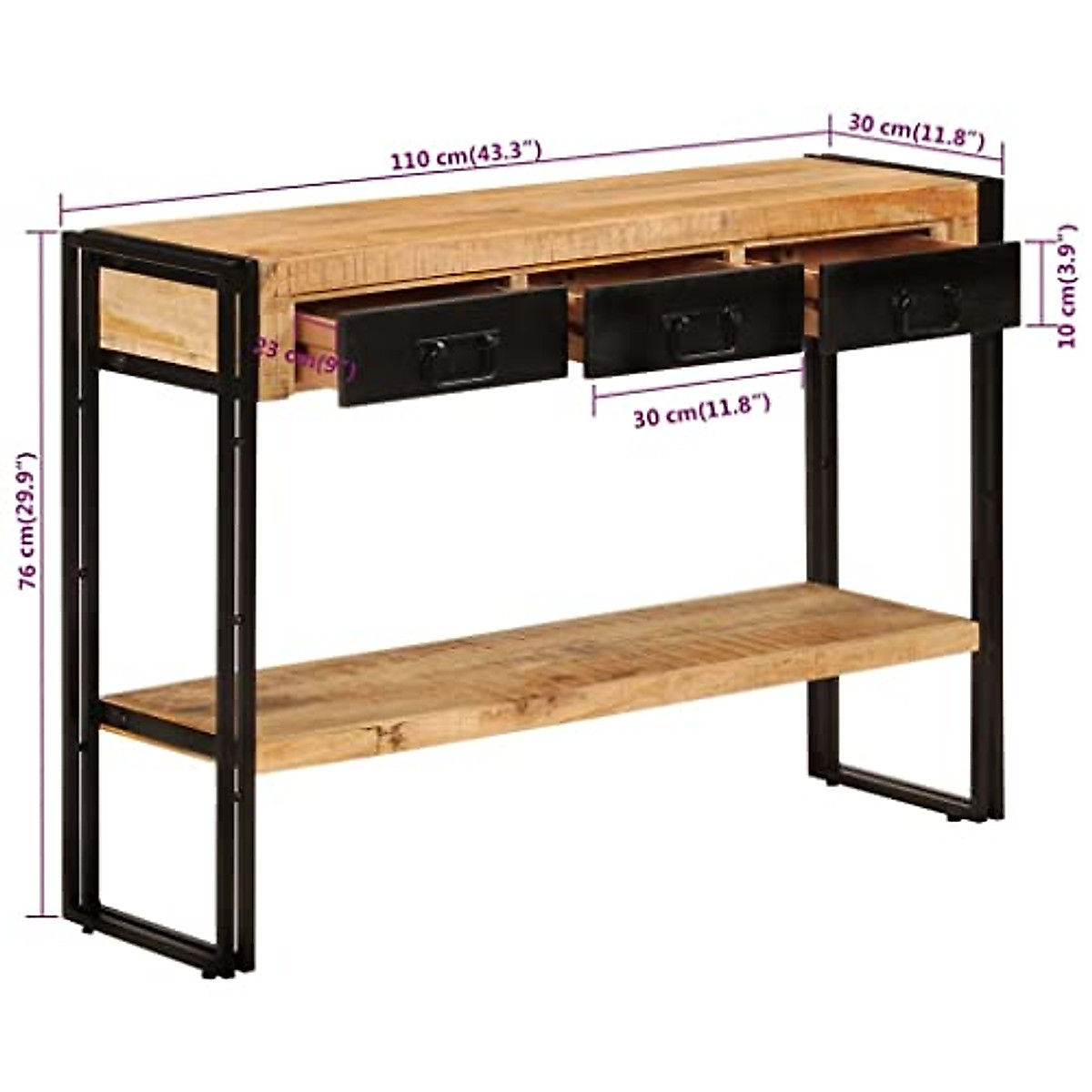 QJBSAVVA Console Table 43.3"x11.8"x29.9" Solid Wood Mango,Garden Tables Bedside Table Hallway Tables Entry Tables Suitable for Home, Office, Bedroom, Meeting Room