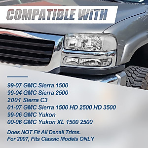 Auto Dynasty 4PCS Factory Style Headlights Assembly and Bumper Lamps Compatible with GMC Sierra Yukon 1500 2500 3500 GMT800 99-07, Driver and Passenger Side, Chrome Housing Clear Corner