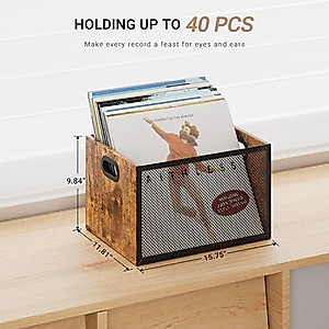 Dunatou Album Storage Box - Rustic Brown Wooden Record Crate Organizer with Handle