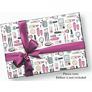 Makeup Wrapping Paper Spa Party Gift Wrap - Folded 30 x 20 Inch (3 Sheets)