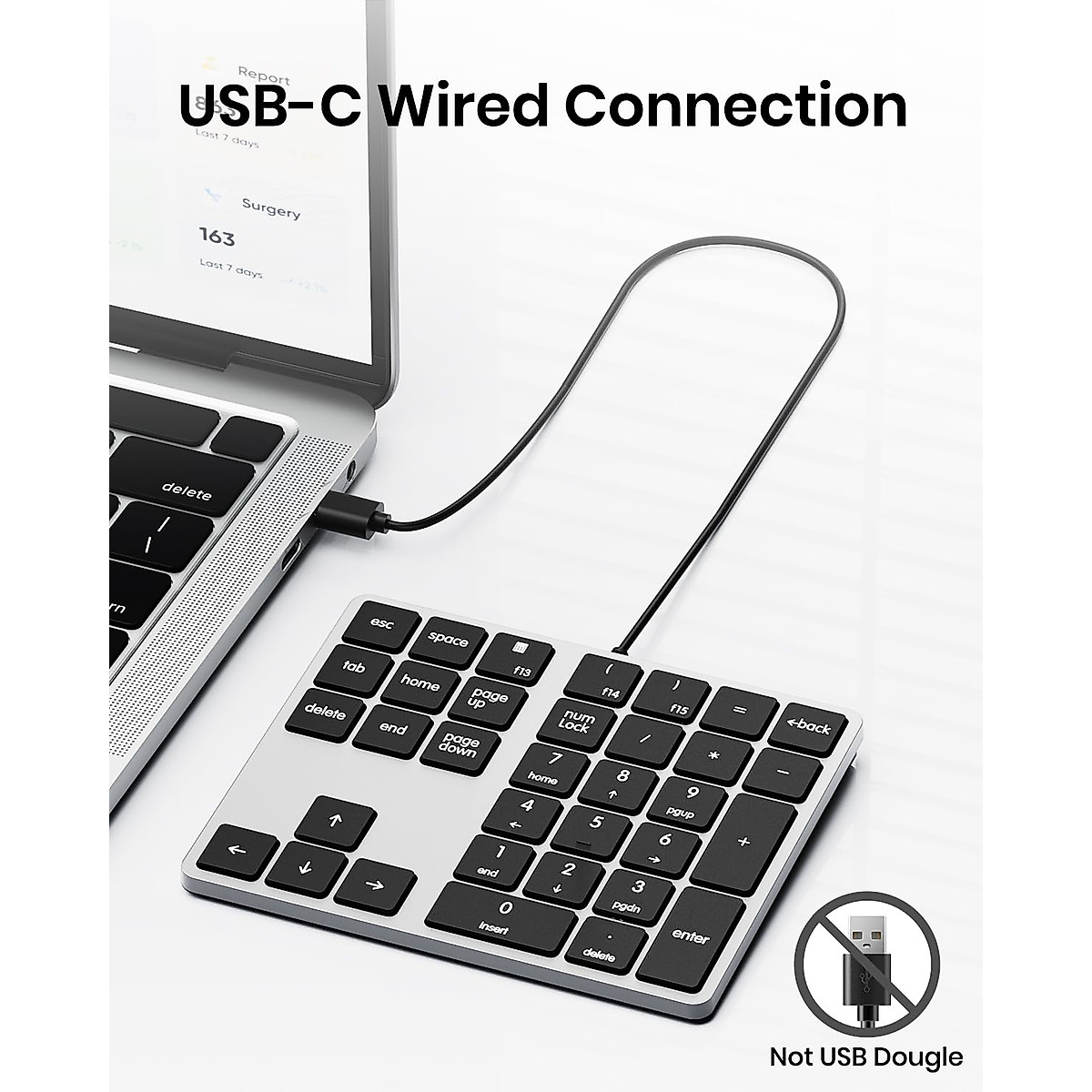 Kisnt Wired USB-C Number Pad, Slim Type-C Numpad 34 Key Numeric Keypad Portable 10 Key USB Keypad for Laptop, Apple Mac iMac MacBook Pro/Air, Windows PC